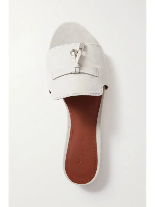 Loro Piana Summer Charms Suede Slides - Gray