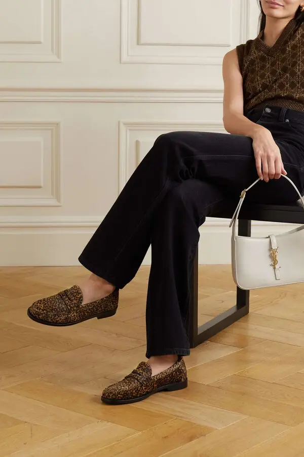 Saint Laurent Leopard-print Calf Hair Loafers