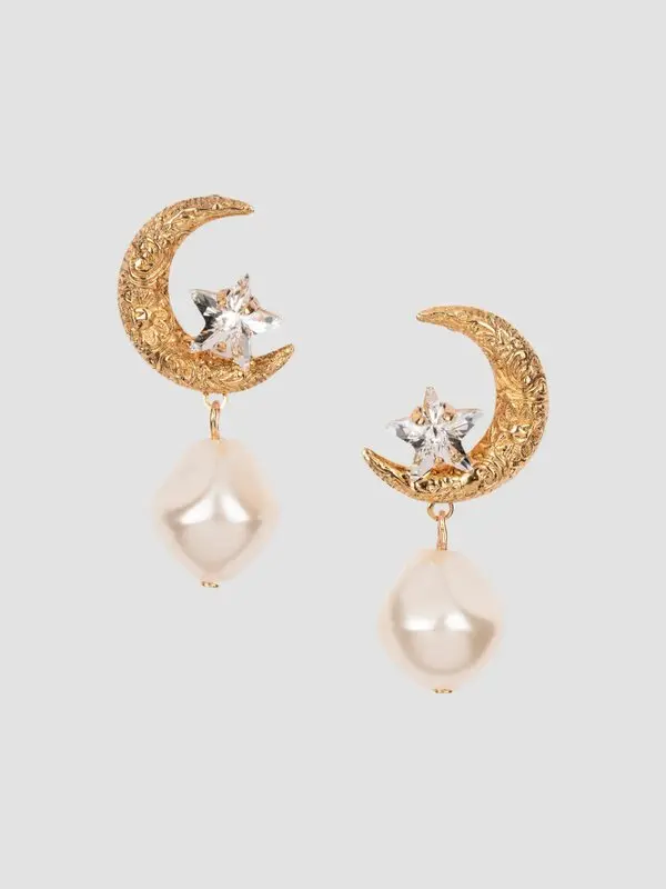 JENNIFER BEHR Lune 24k Gold-plated, Crystal & Glass Crescent Moon Drop Earrings - Pearl