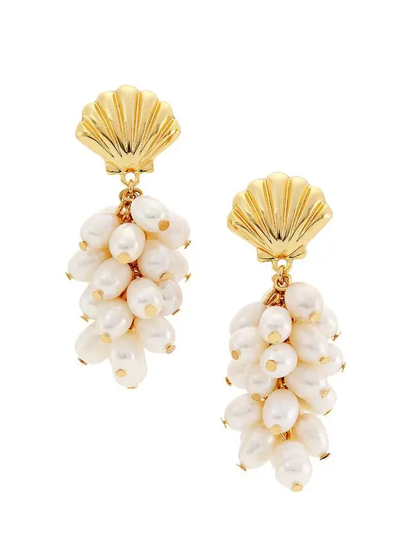 KENNETH JAY LANE Plate & Pearl Cluster Drop Earrings - Gold