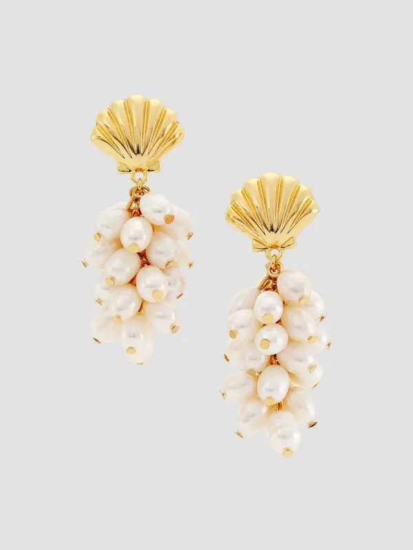 KENNETH JAY LANE Plate & Pearl Cluster Drop Earrings