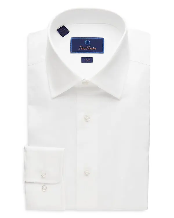 David Donahue Super Fine Twill Trim Fit Dress Shirt - White