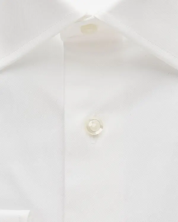 David Donahue Super Fine Twill Trim Fit Dress Shirt - White