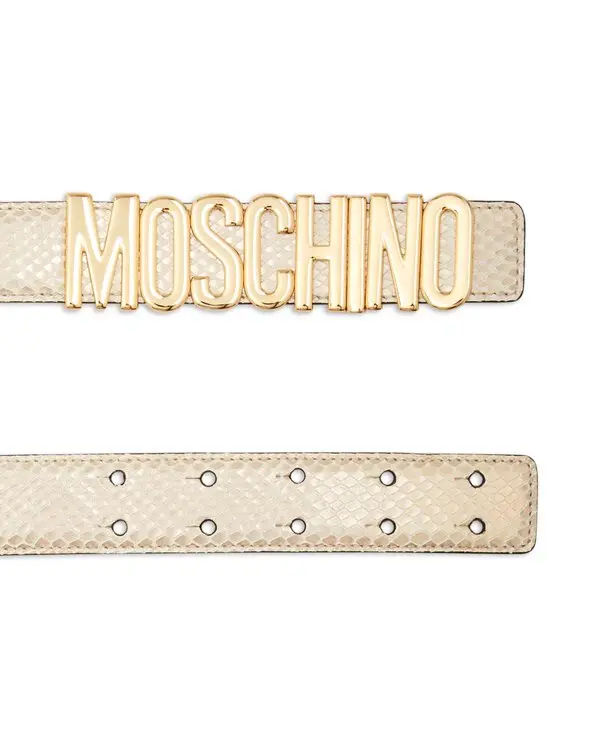Moschino Logo Snake Embossed Leather Belt In Gold - 40% Off  display picture 1