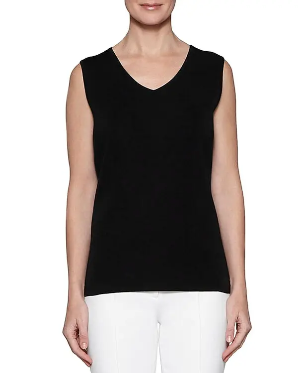 Misook V-neck Sleeveless Tank Top - Black