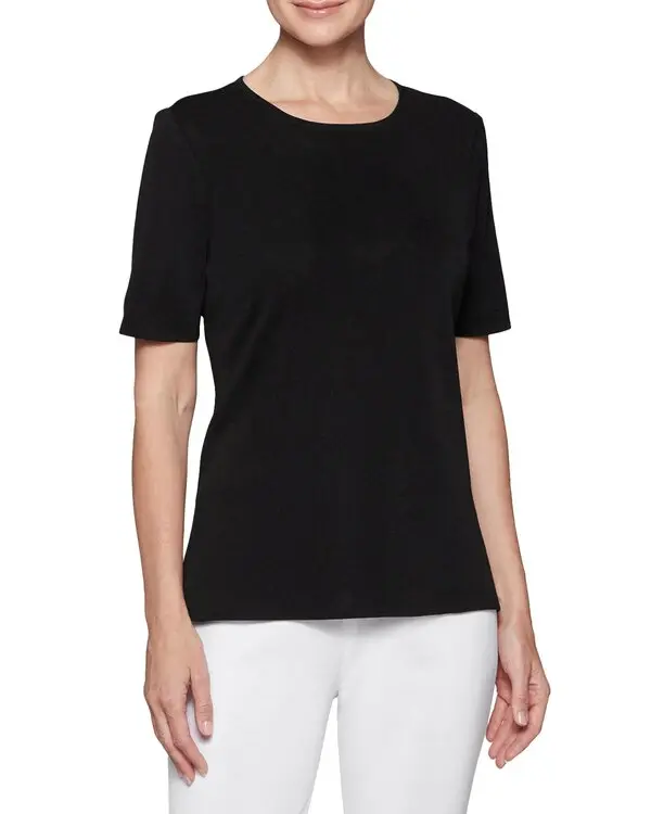 Misook Jewel Neck Tee - Black