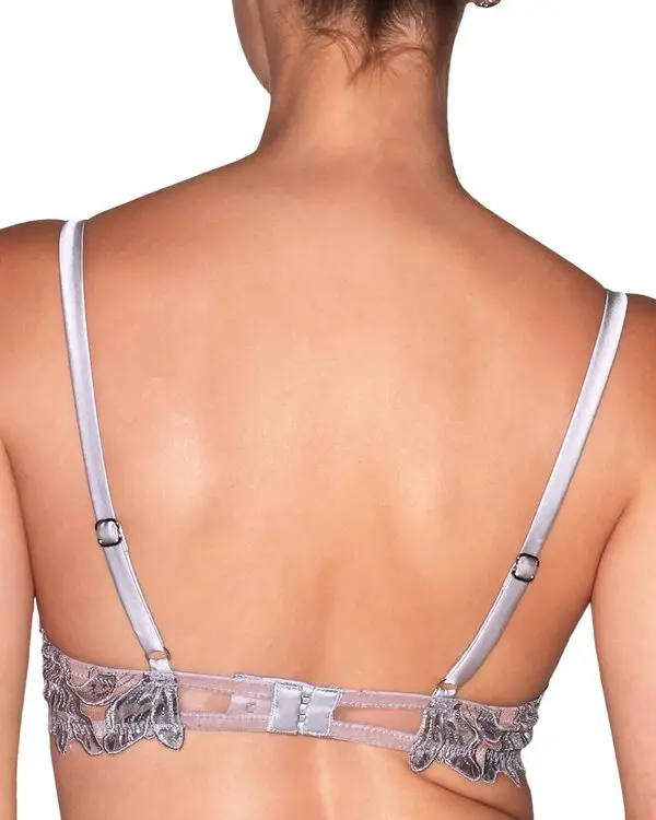 FLEUR DU MAL Foil Lily Embroidered Demi Bra - Platinum