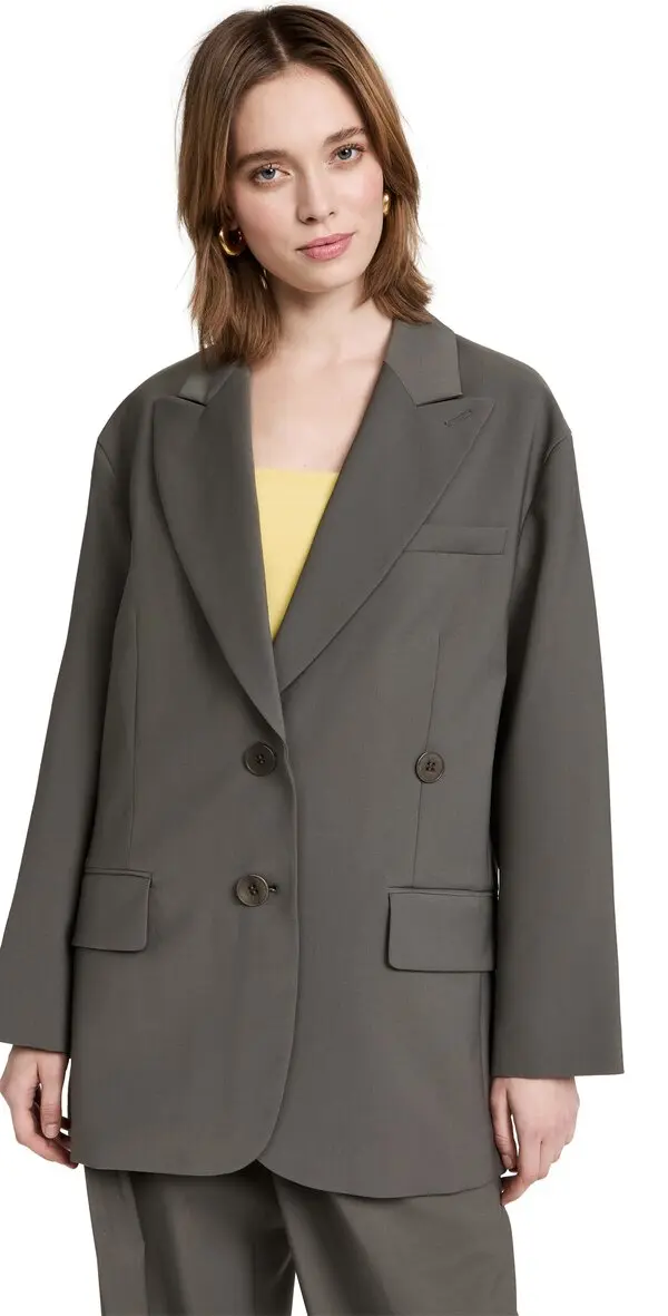 Tibi Tropical Wool Liam Blazer - Dark Stone