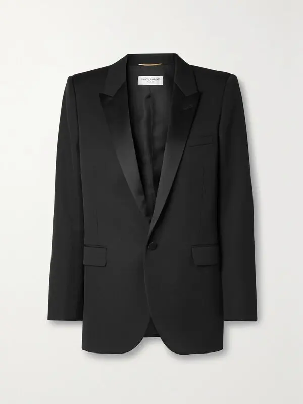 Saint Laurent Tube Satin-trimmed Grain De Poudre Wool Blazer