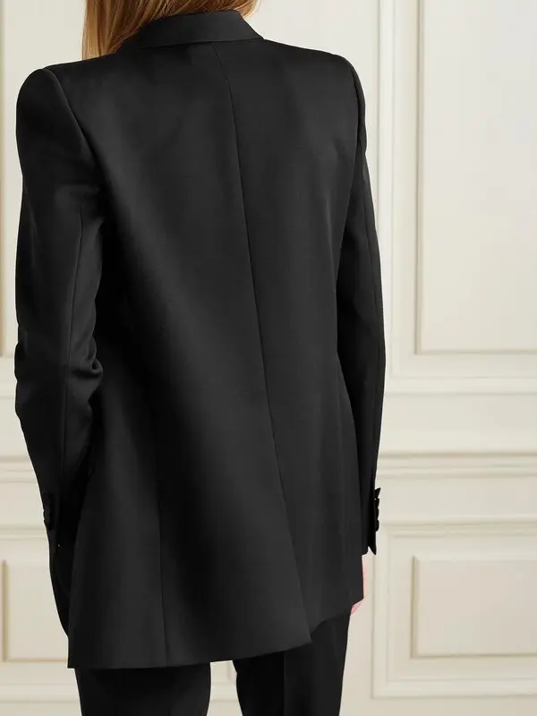 Saint Laurent Tube Satin-trimmed Grain De Poudre Wool Blazer