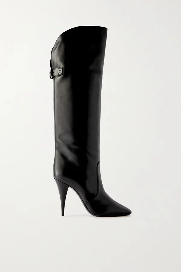 Saint Laurent Harper Buckled Leather Knee Boots