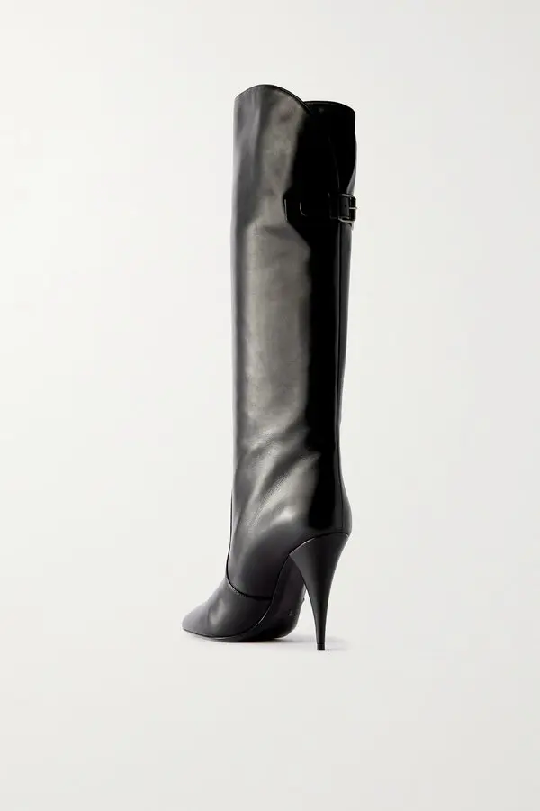 Saint Laurent Harper Buckled Leather Knee Boots