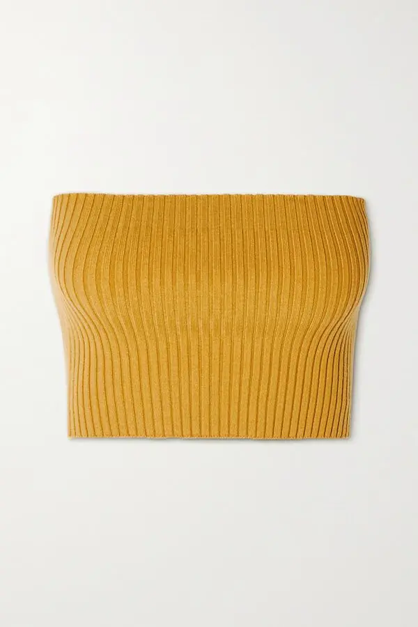 Chloé Strapless Cropped Ribbed Wool-blend Top