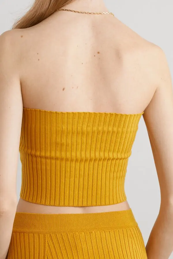 Chloé Strapless Cropped Ribbed Wool-blend Top