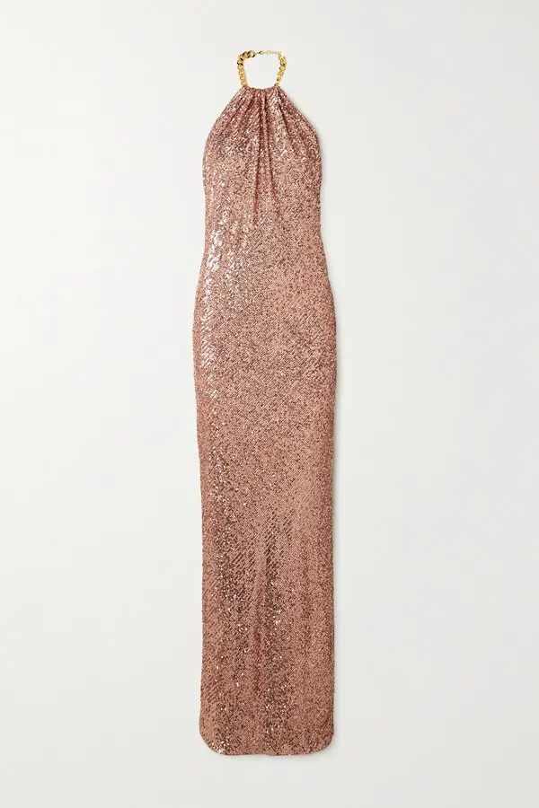 Tom Ford Embellished Sequined Tulle Halterneck Gown In Rose Gold - 50% Off  | Editorialist