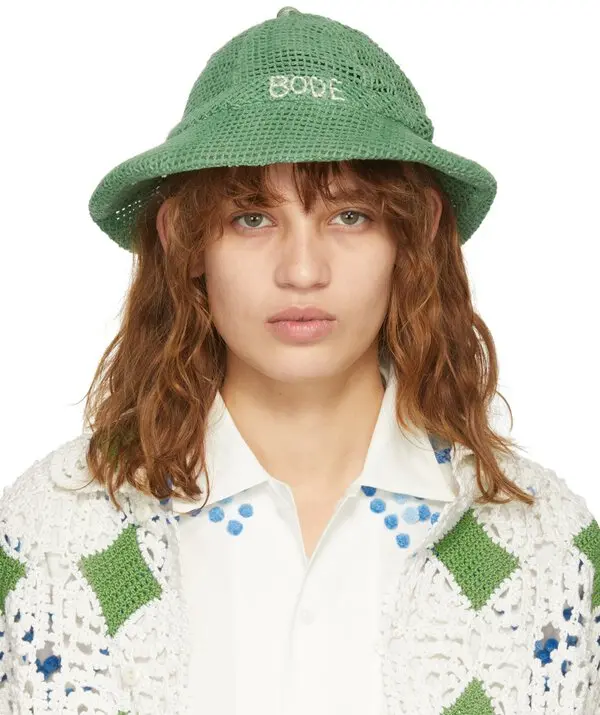 Bode Exclusive Mesh Bucket Hat In Green 43% Off Editorialist