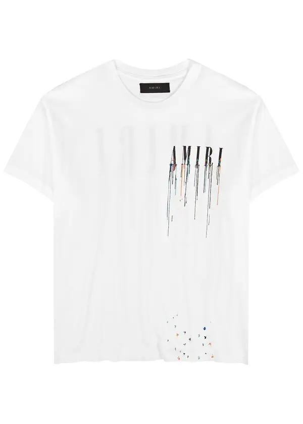 Amiri Paint Drip Logo-Print Cotton T-Shirt - White | Editorialist