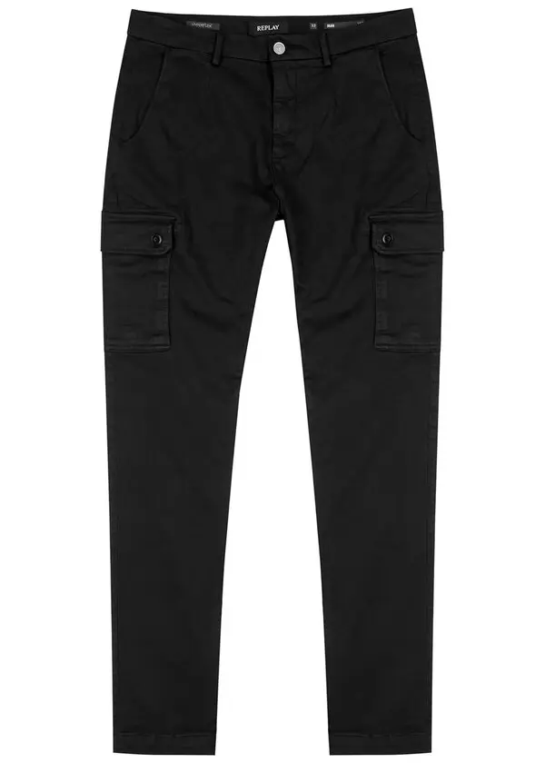 REPLAY Hyperflex X-lite Slim-leg Cargo Trousers - Black