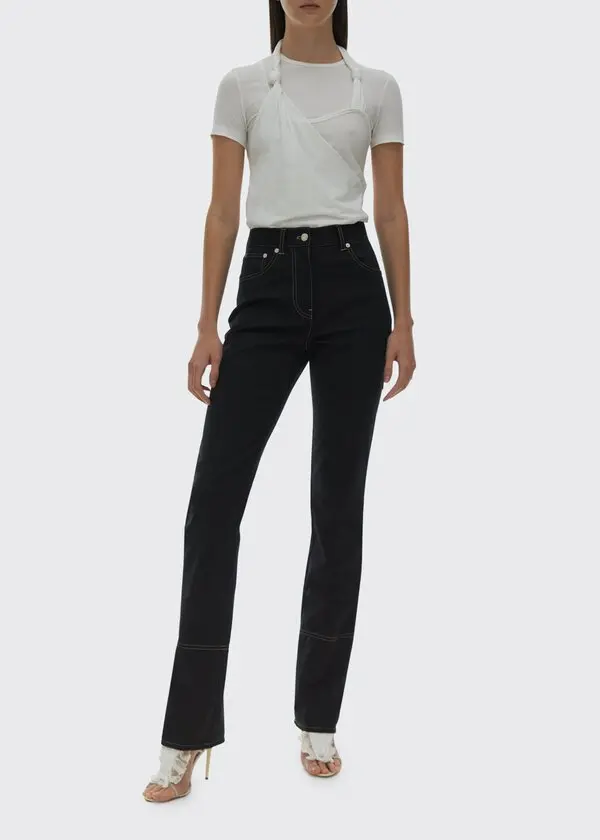 Helmut Lang Stretch Cotton Bootcut Jeans In Black 70% Off