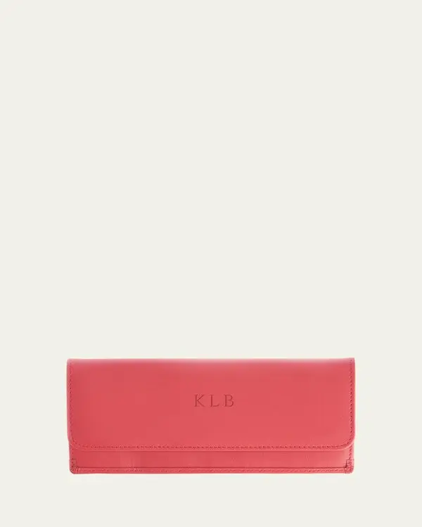ROYCE NEW YORK Monogrammed Rfid Blocking Leather Clutch Wallet, Personalized - Red