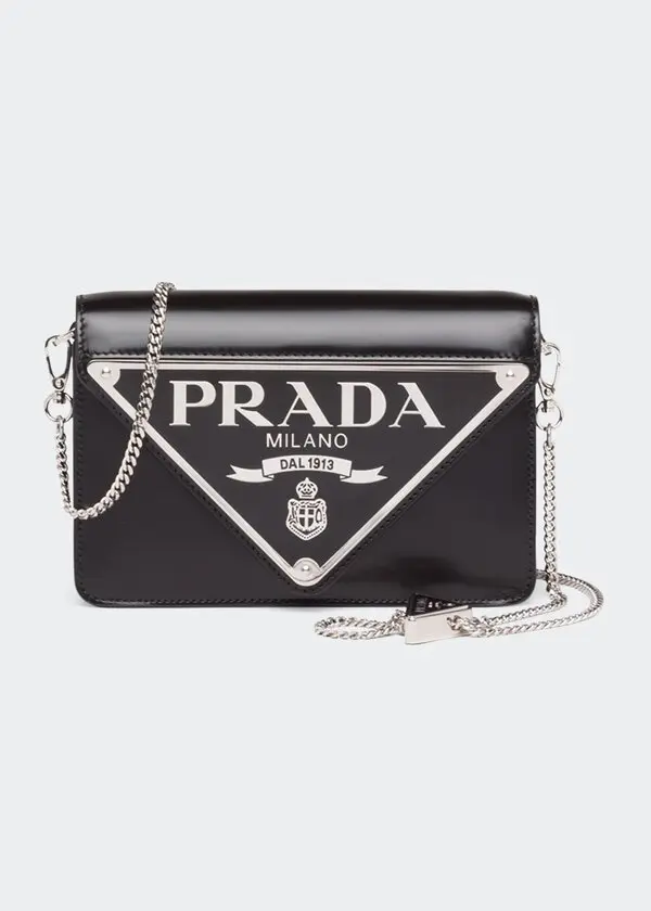 Prada Logo On Bag Prada Triangle Logo Mini Brushed Leather