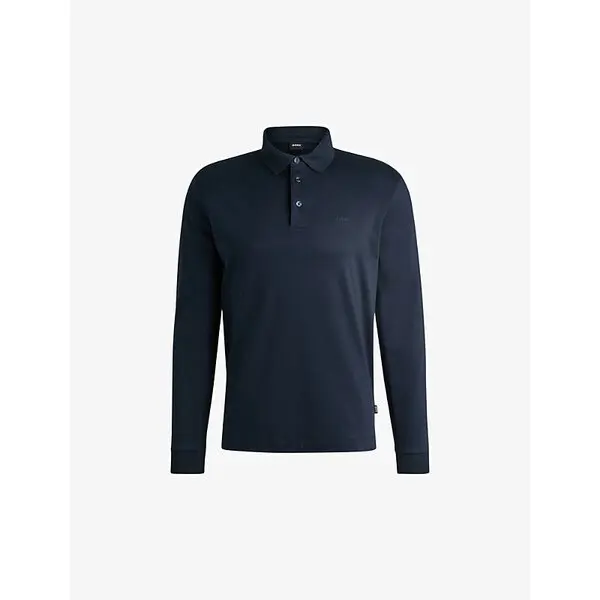 BOSS Leisure Long-sleeved Cotton-jersey Polo Shirt - Dark Blue