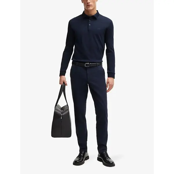 BOSS Leisure Long-sleeved Cotton-jersey Polo Shirt