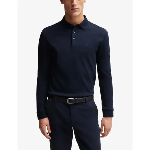BOSS Leisure Long-sleeved Cotton-jersey Polo Shirt