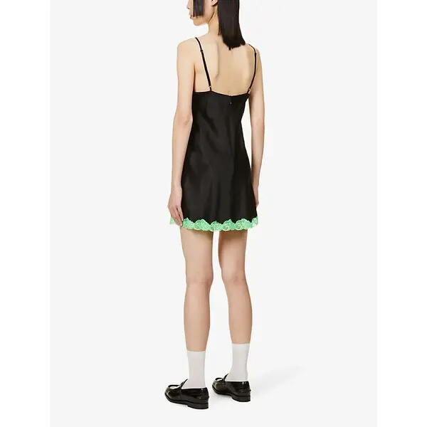 Alexander Wang Lace-Trim V-Neck Silk-Satin Mini Dress - Black | Editorialist