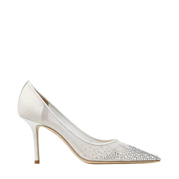 JIMMY CHOO Love 85 Mesh Pumps With Dégradé Crystals - White/crystal