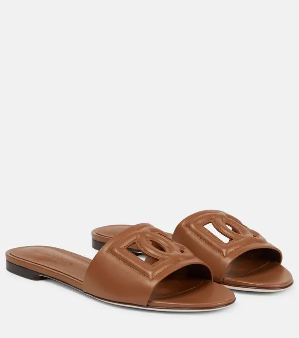 Dolce & Gabbana Leather Slides - Brown
