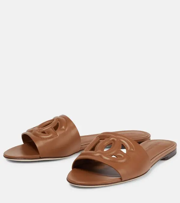Dolce & Gabbana Leather Slides - Brown