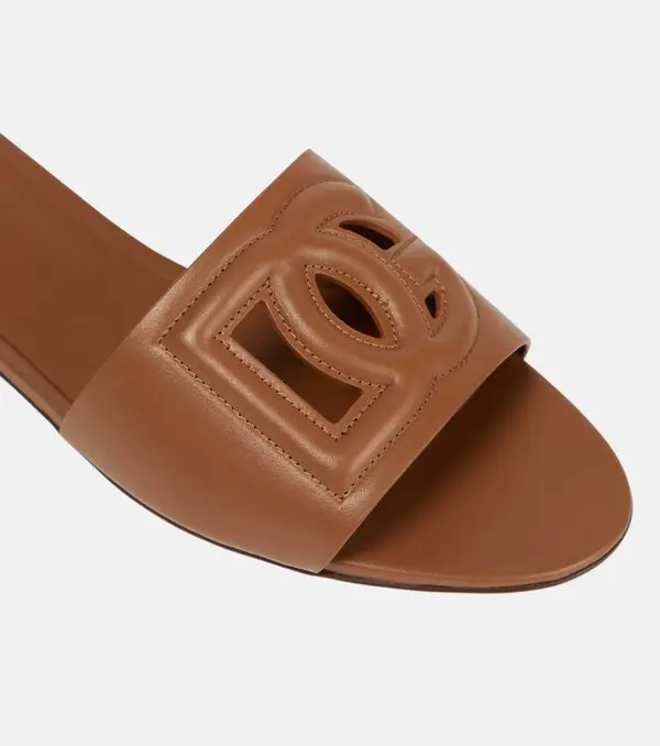 Dolce & Gabbana Leather Slides - Brown