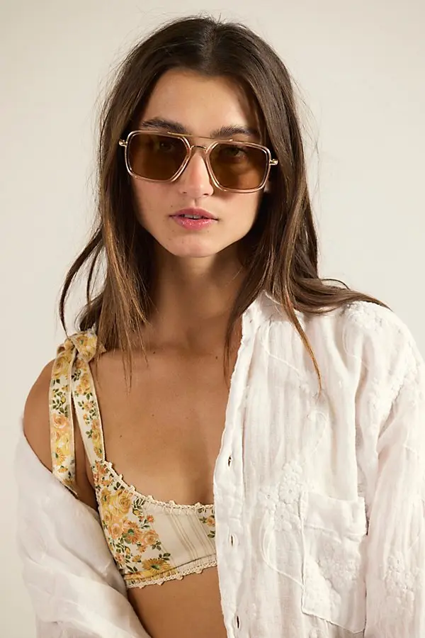 Free People Luna Classic Aviator Sunglasses - Crystal Grapefruit