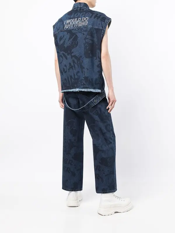 PORTS V Slogan-print Denim Gilet