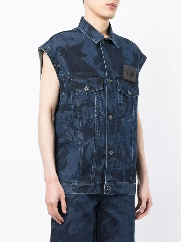PORTS V Slogan-print Denim Gilet