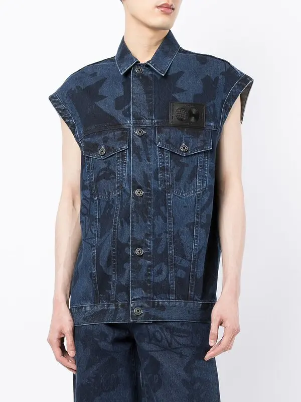 PORTS V Slogan-print Denim Gilet
