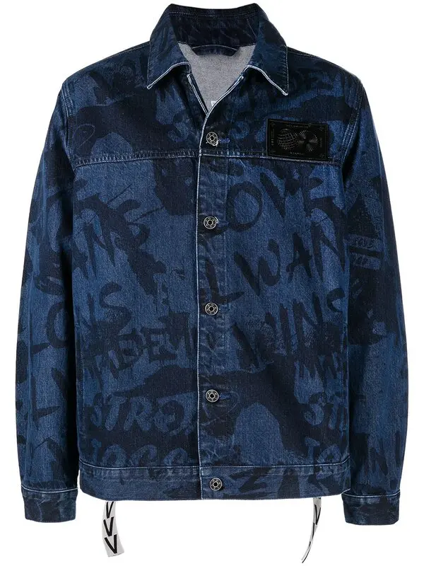 PORTS V Graffiti Print Denim Jacket