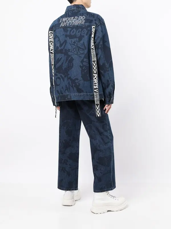 PORTS V Graffiti Print Denim Jacket