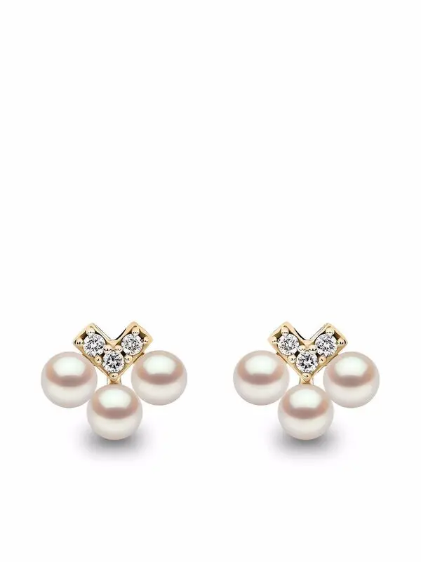 Yoko London 18kt Yellow Akoya Pearl Diamond Stud Earrings - Gold