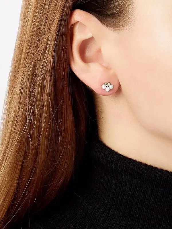Yoko London 18kt Yellow Akoya Pearl Diamond Stud Earrings - Gold
