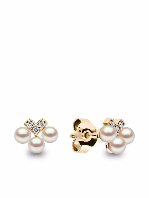 Yoko London 18kt Yellow Akoya Pearl Diamond Stud Earrings - Gold