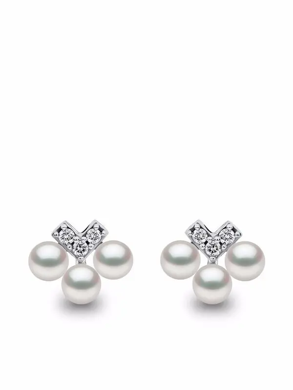 Yoko London 18kt White Gold Akoya Pearl And Diamond Stud Earrings - Silver