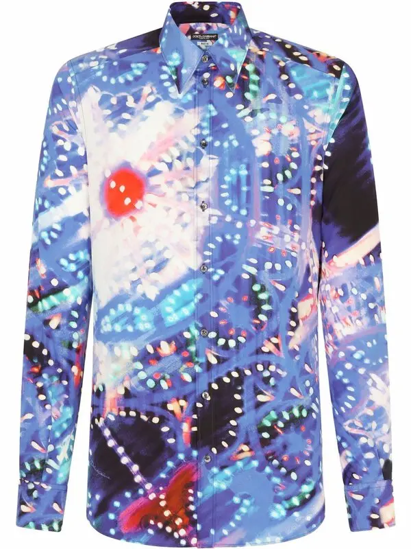 Dolce & Gabbana Graphic-print Long-sleeve Shirt - Blue