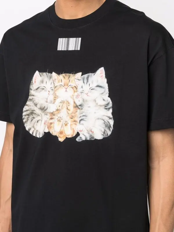 Vtmnts Kitten-Print T-Shirt In Black - 60% Off | Editorialist