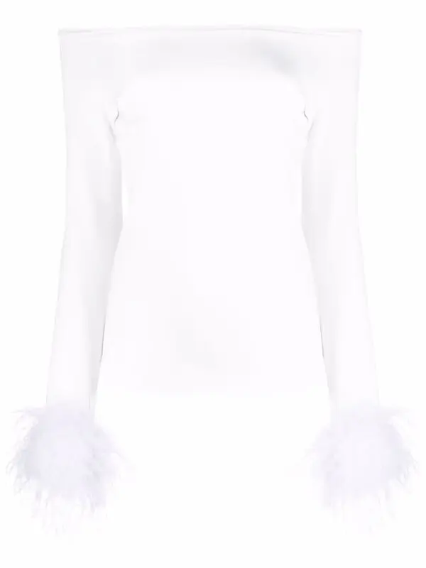 ATU BODY COUTURE Feather Cuffs Off-shoulder Top - White