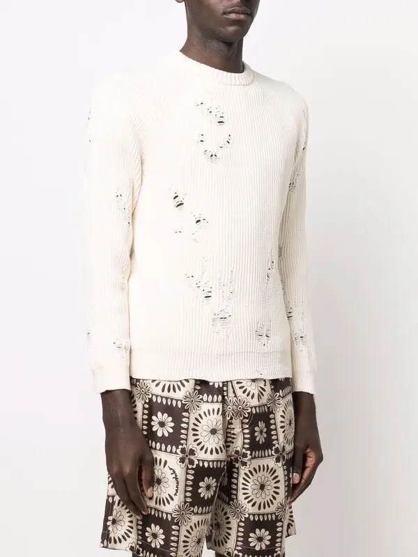 LANEUS Ripped Ribbed-knit Jumper