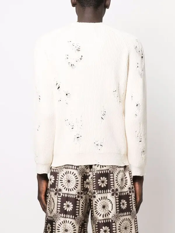 LANEUS Ripped Ribbed-knit Jumper