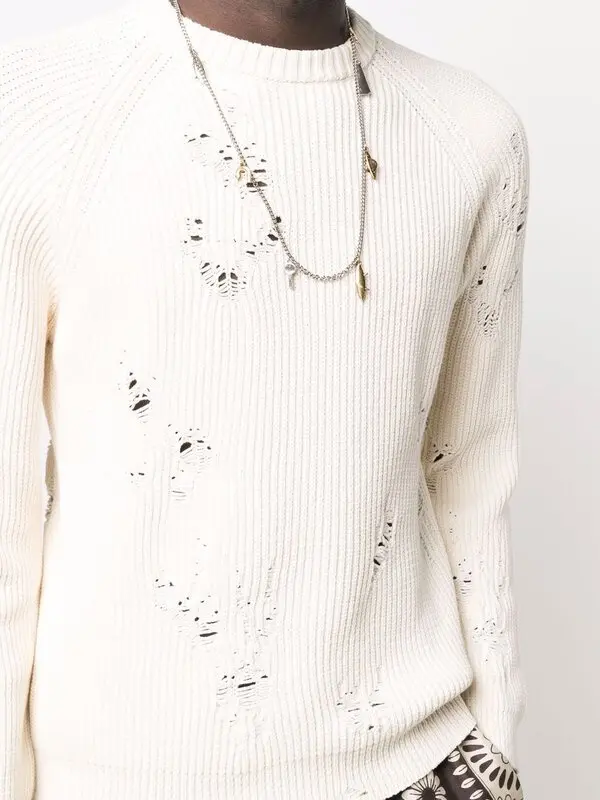 LANEUS Ripped Ribbed-knit Jumper