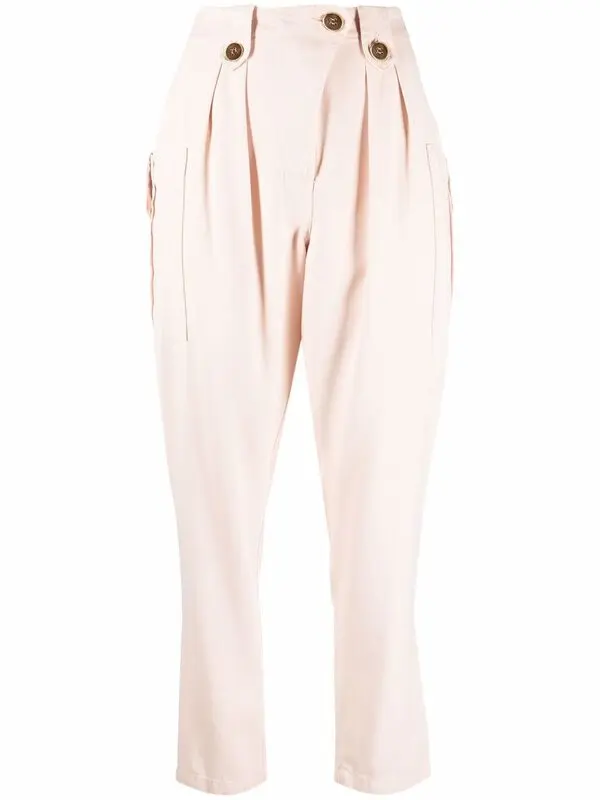 Elisabetta Franchi Cropped Tapered-leg Button-detail Trousers - Neutrals